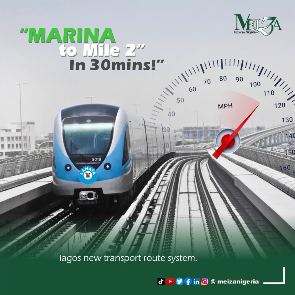 30 minutes riding the Lagos Blue Line rail from Marina – Meiza